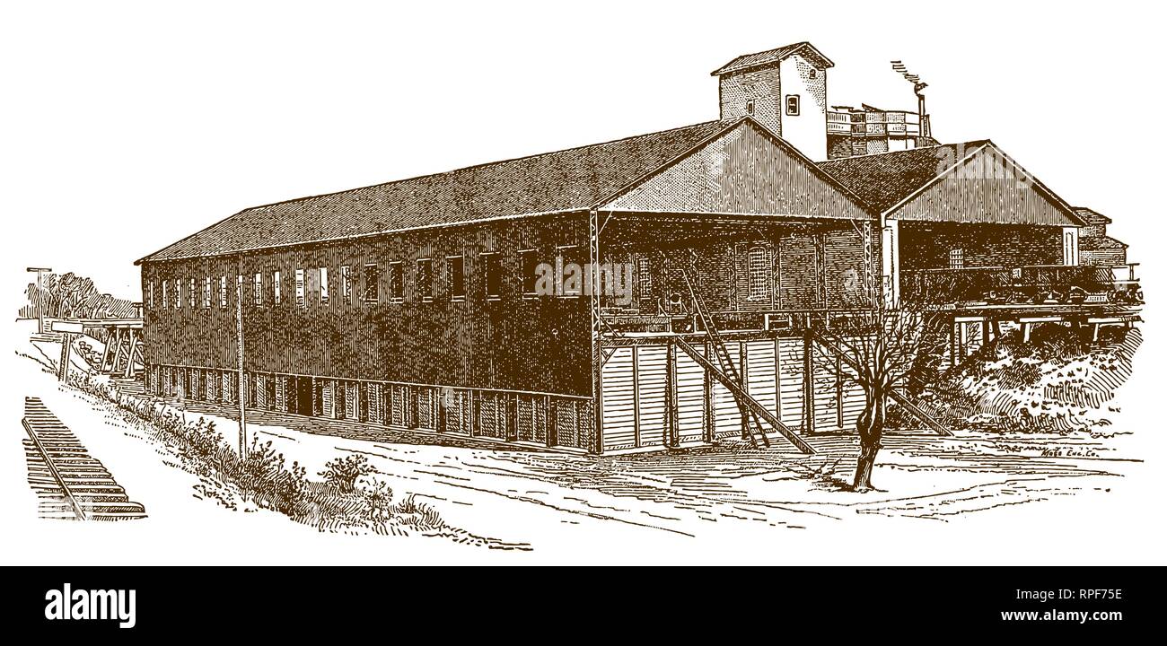 Exterior view of a historic iron building of a stock house or warehouse ...