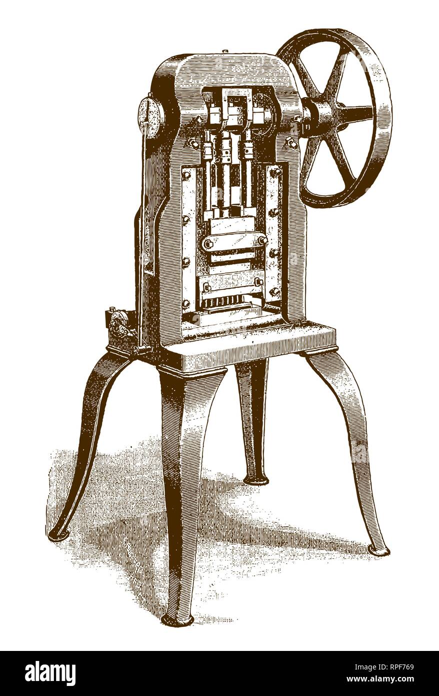Historic double action gang power press machine (after an engraving or ...