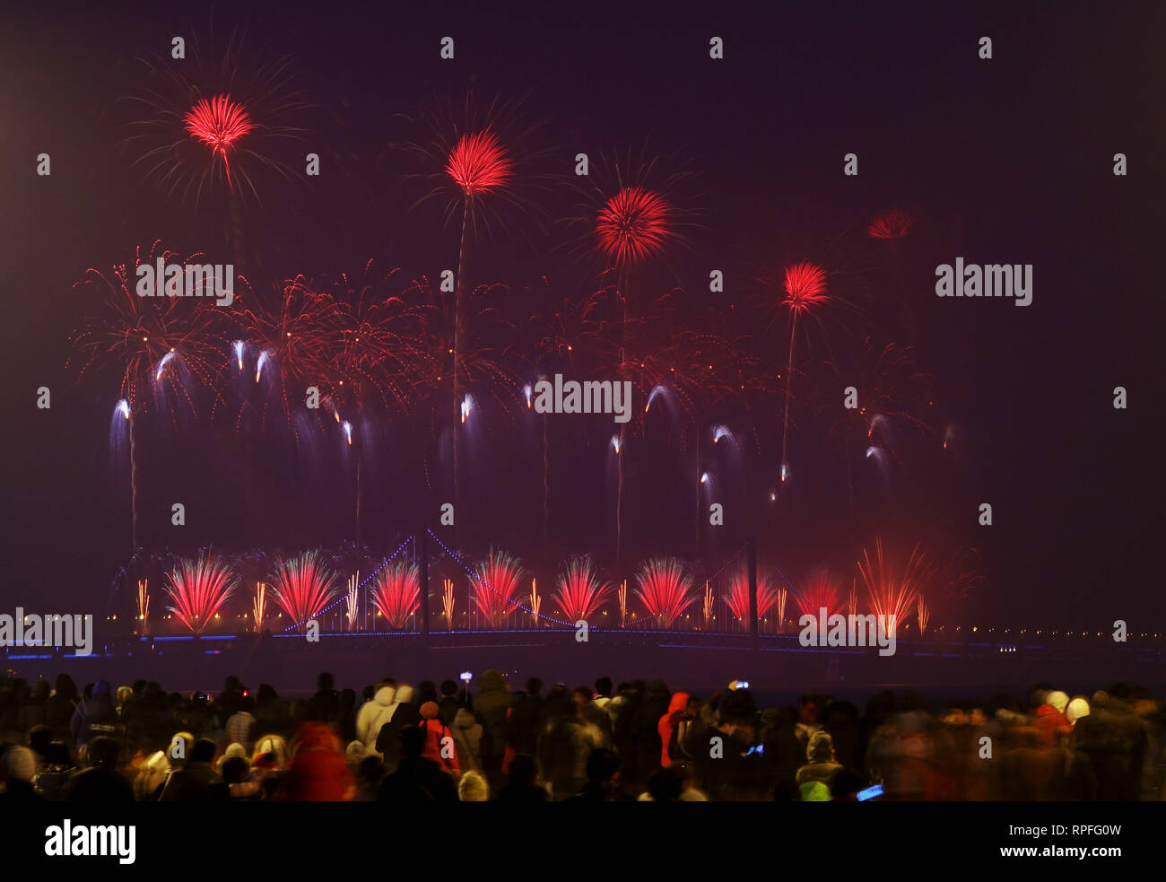Dalian, Dalian, China. 22nd Feb, 2019. Dalian, CHINA-The firework show ...