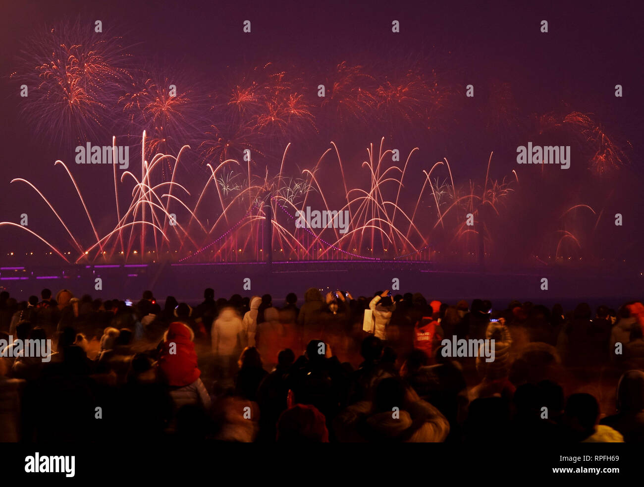 Dalian, Dalian, China. 22nd Feb, 2019. Dalian, CHINA-The firework show ...