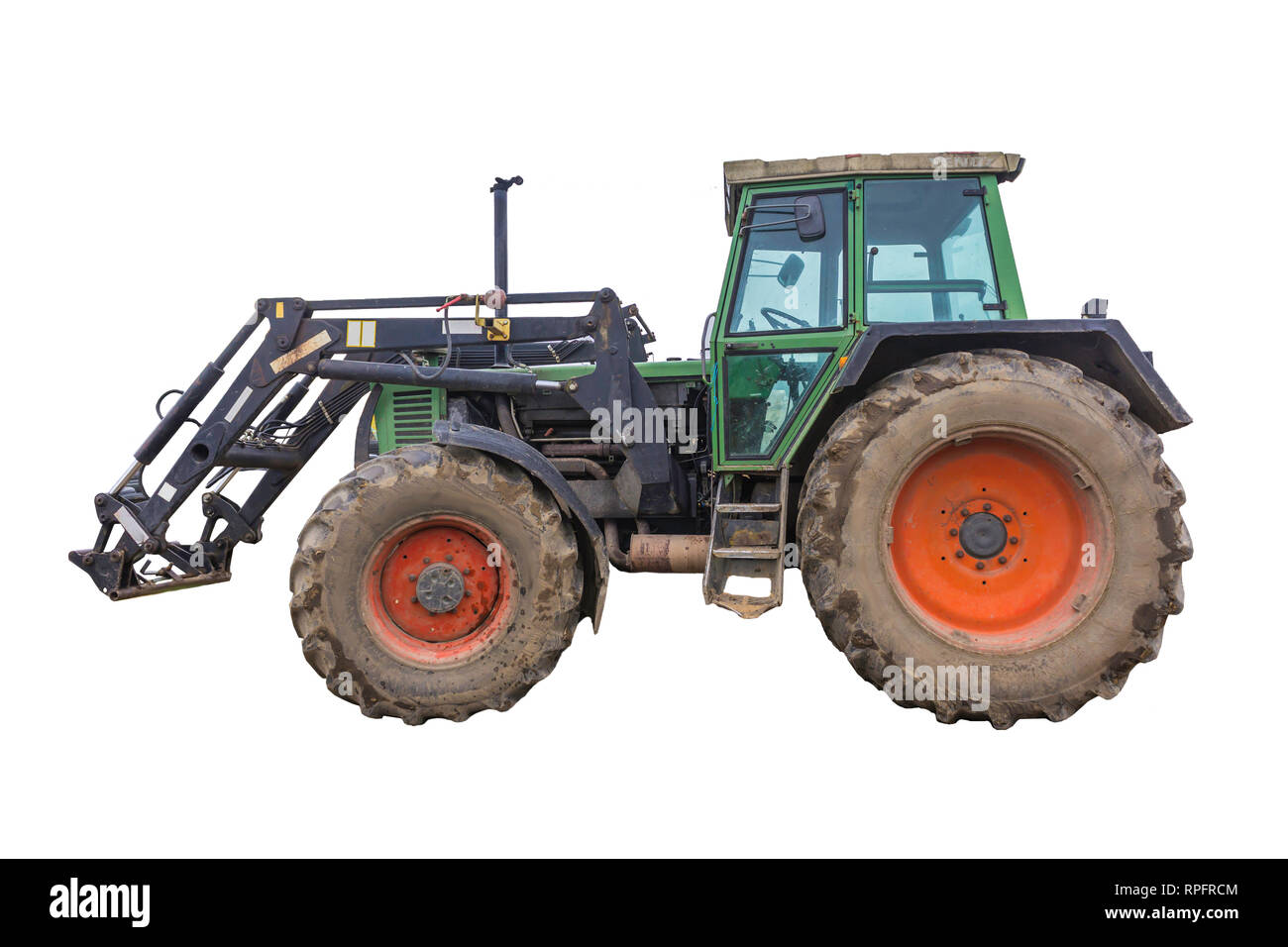 Side view of a powerful tractor designed for various works on a country ...