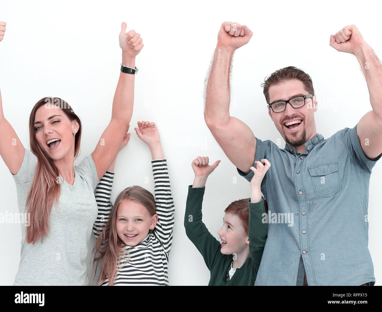 in full growth.happy parents with two children Stock Photo - Alamy