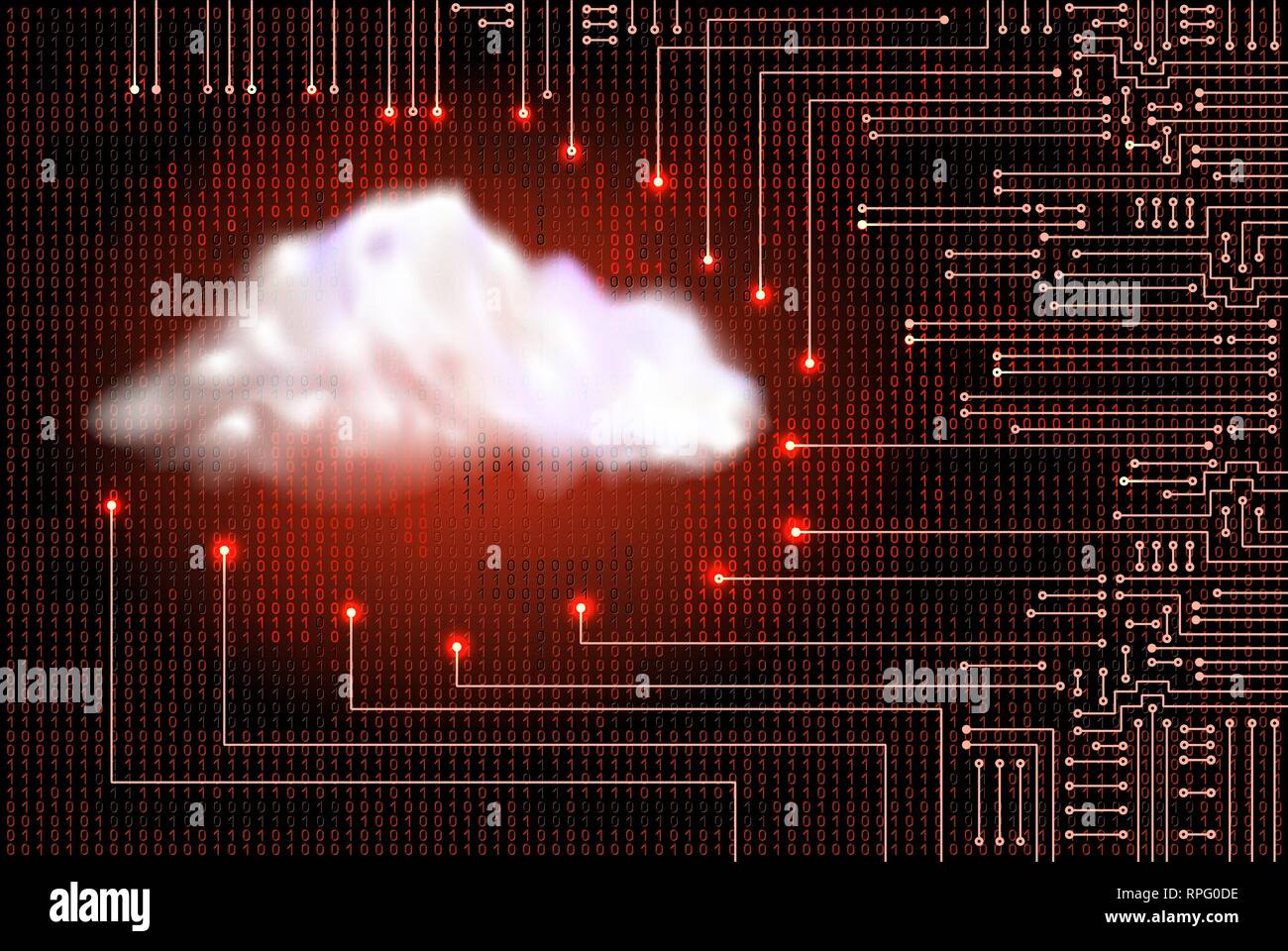 Drawing modern electronic circuit with digital concept cloud and binary ...