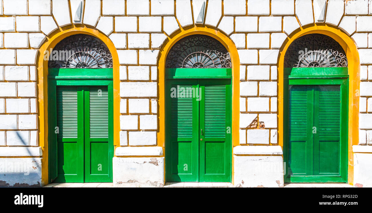 A colorful odl building on the narrow streets of Old San Juan, Puerto ...
