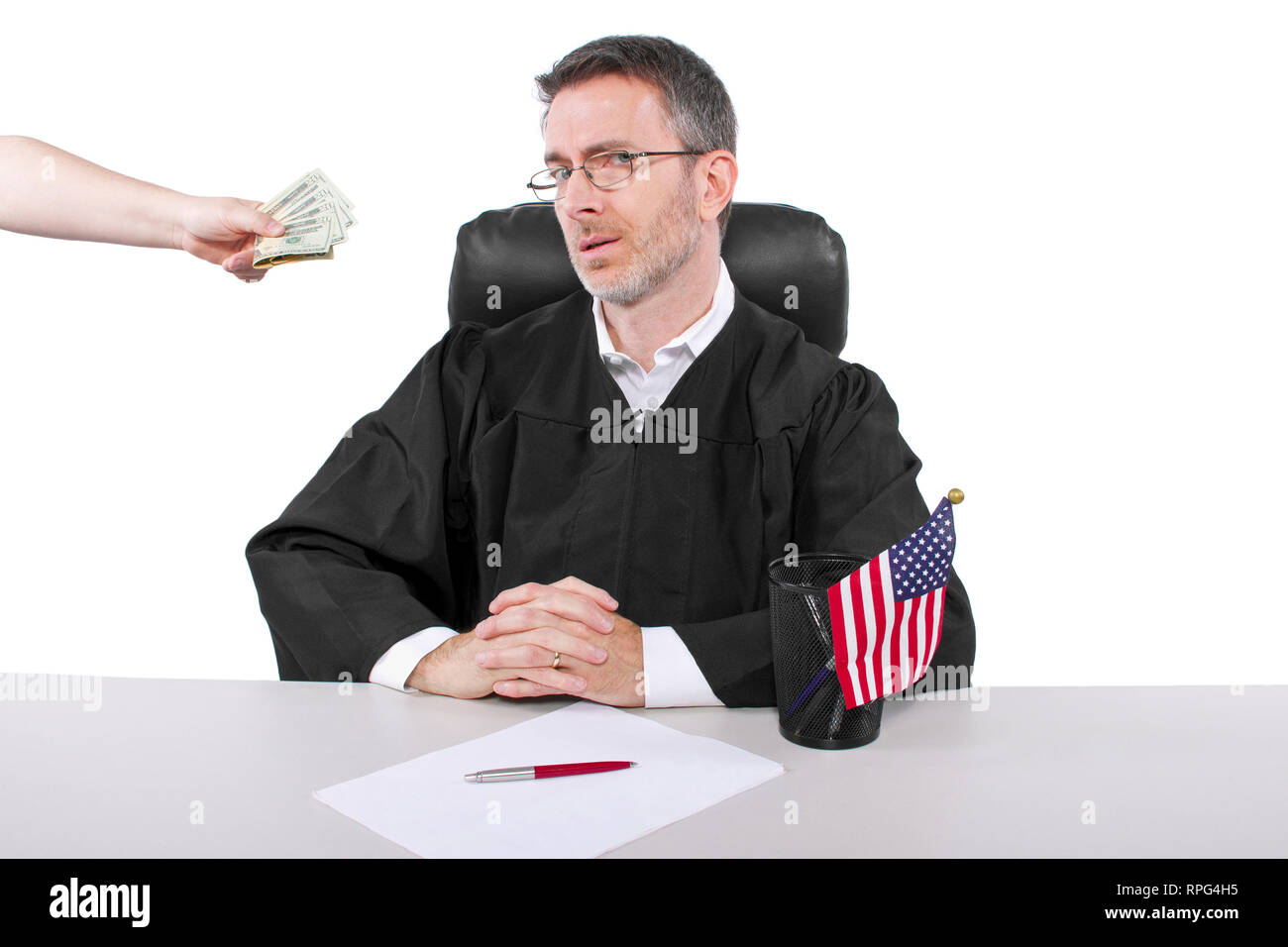 corrupt american judge taking money as a bribe or stealing Stock Photo ...