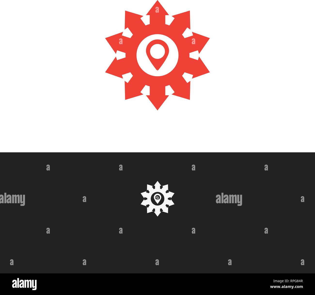 vector illustration logo design with arrow and location icon Stock ...