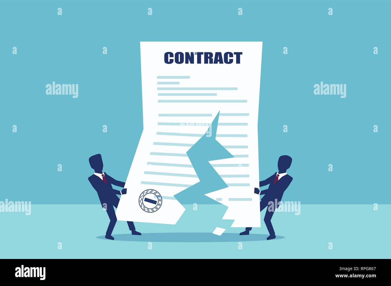 Contract cancellation concept. Vector of two business men tearing in ...