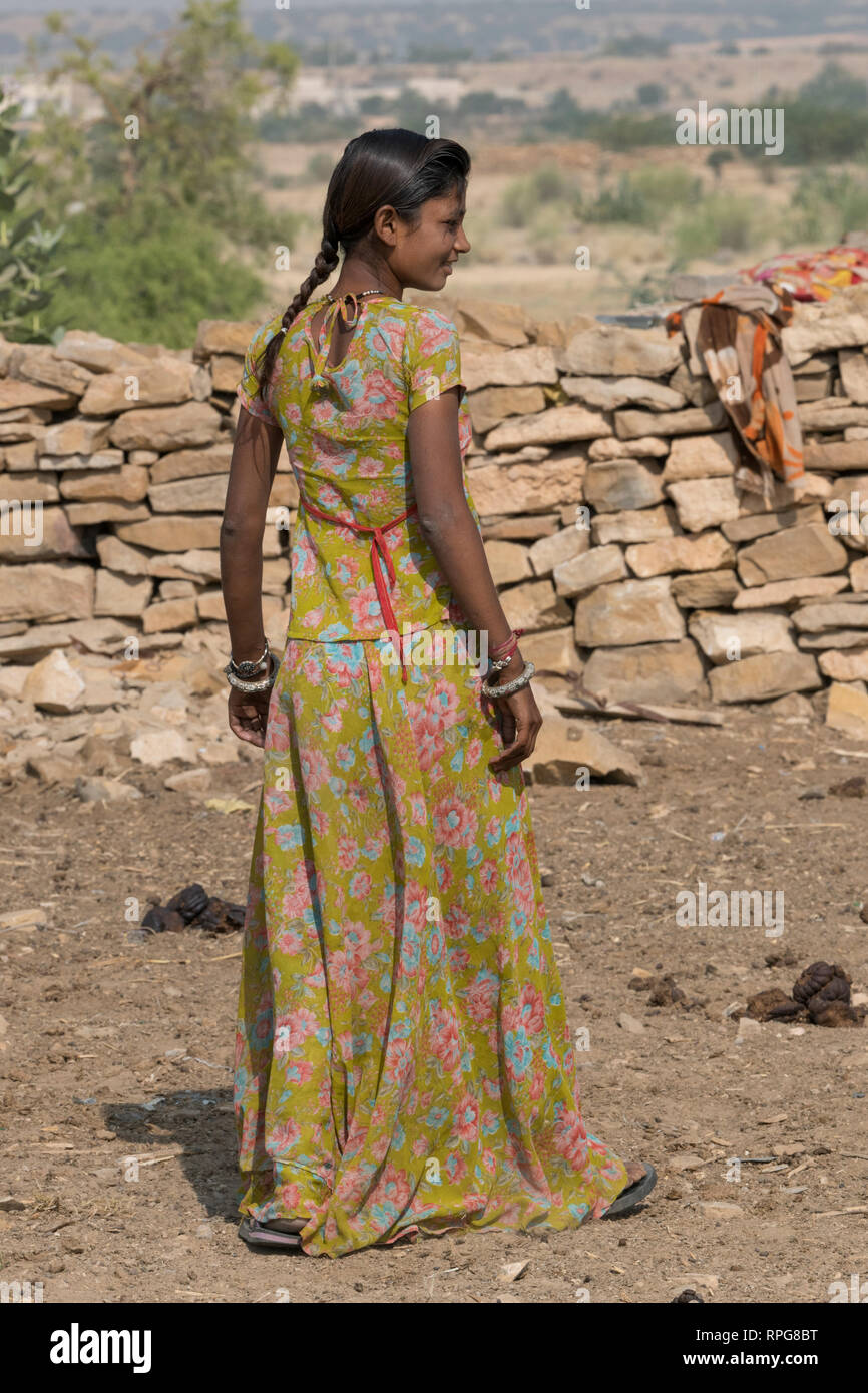 Rear view of a tribal woman, Jaisalmer Fort, Jaisalmer, Rajasthan ...