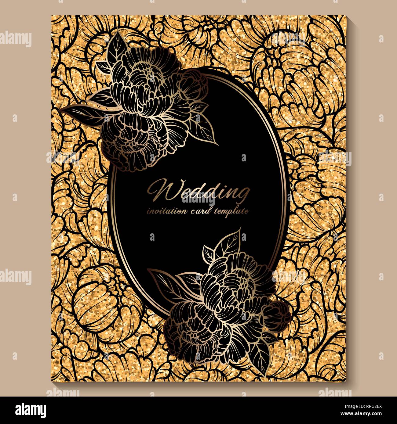 Antique royal luxury wedding invitation card, golden glitter background ...