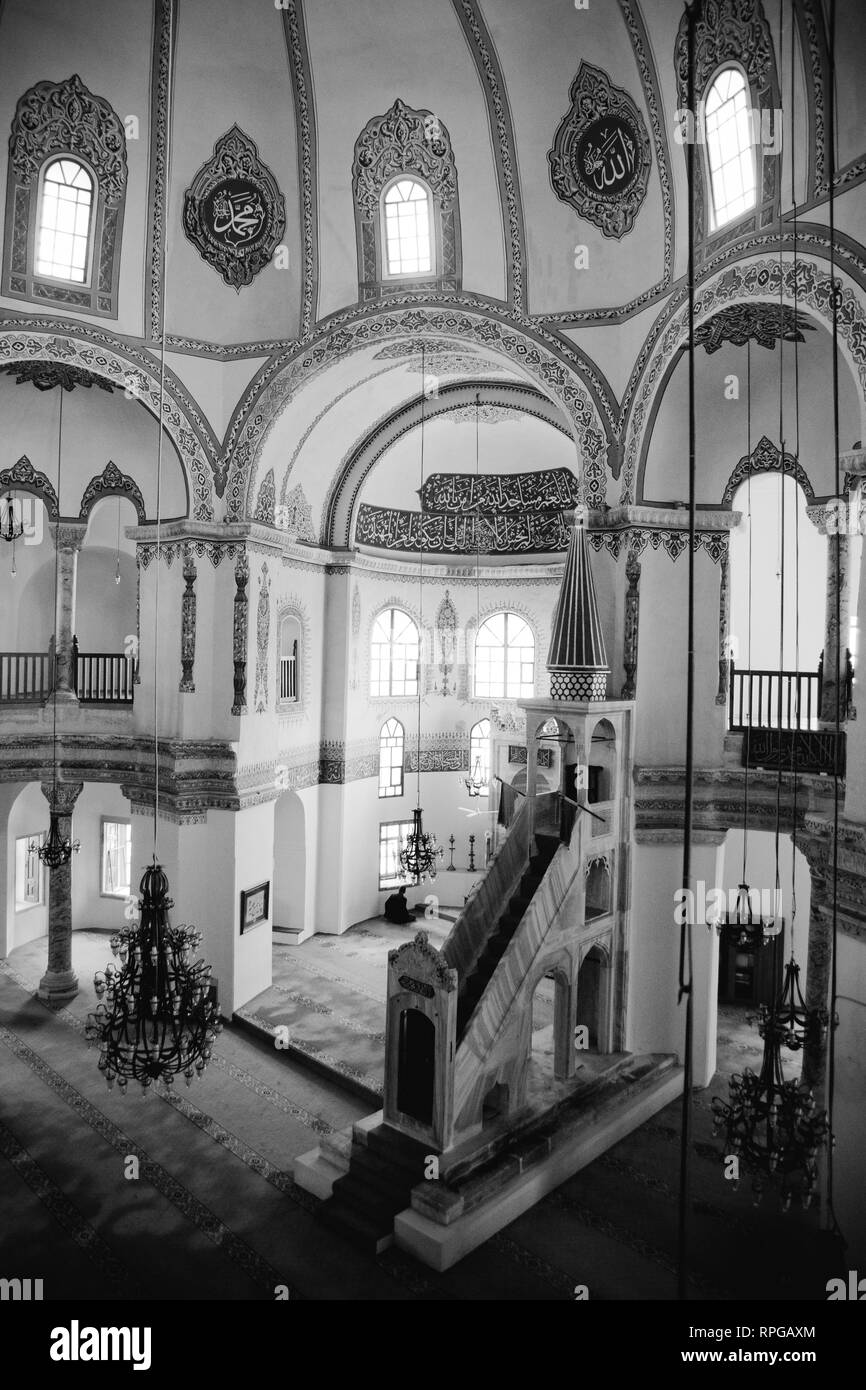 Istanbul, Turkey - April 8, 2012: Interior of the religious mosque ...