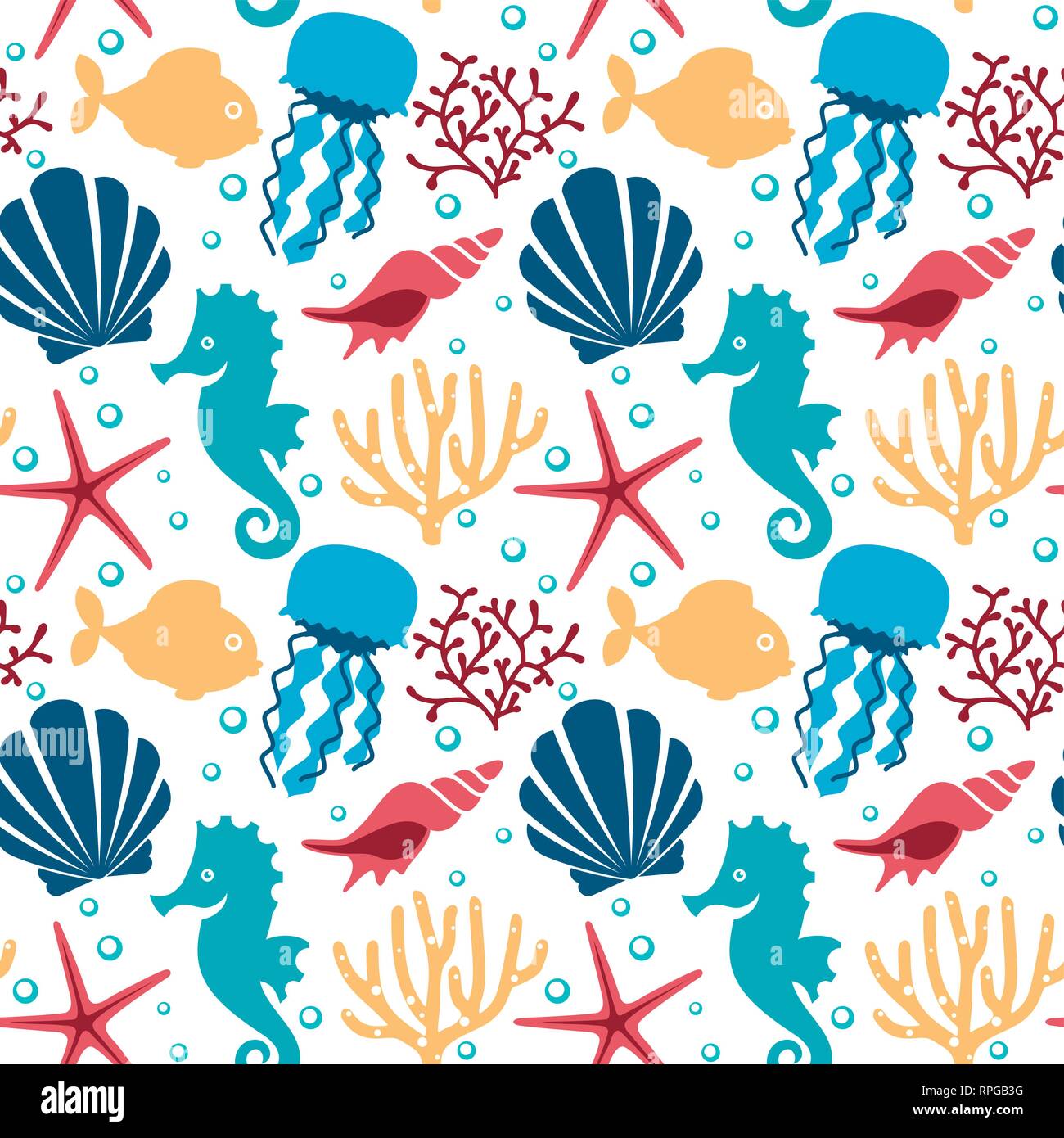 Seamless pattern with marine animals. Underwater background Stock ...