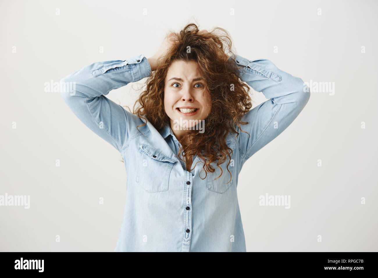 Portrait of displeased upset angry female, being discontent and unhappy ...