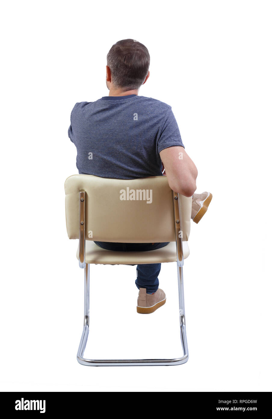 Back view of a man sitting on a chair. Rear view people collection ...