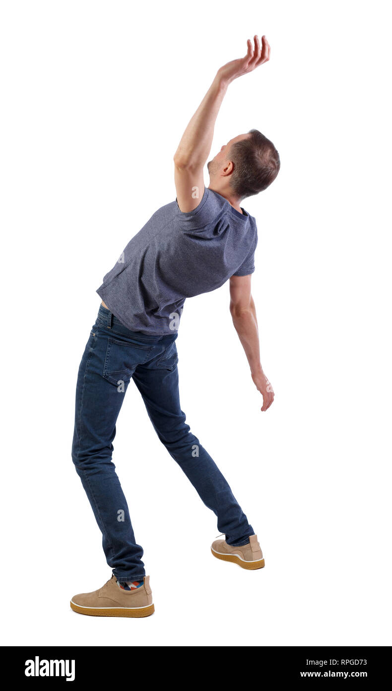 Back view man Balances waving his arms. Rear view people collection ...