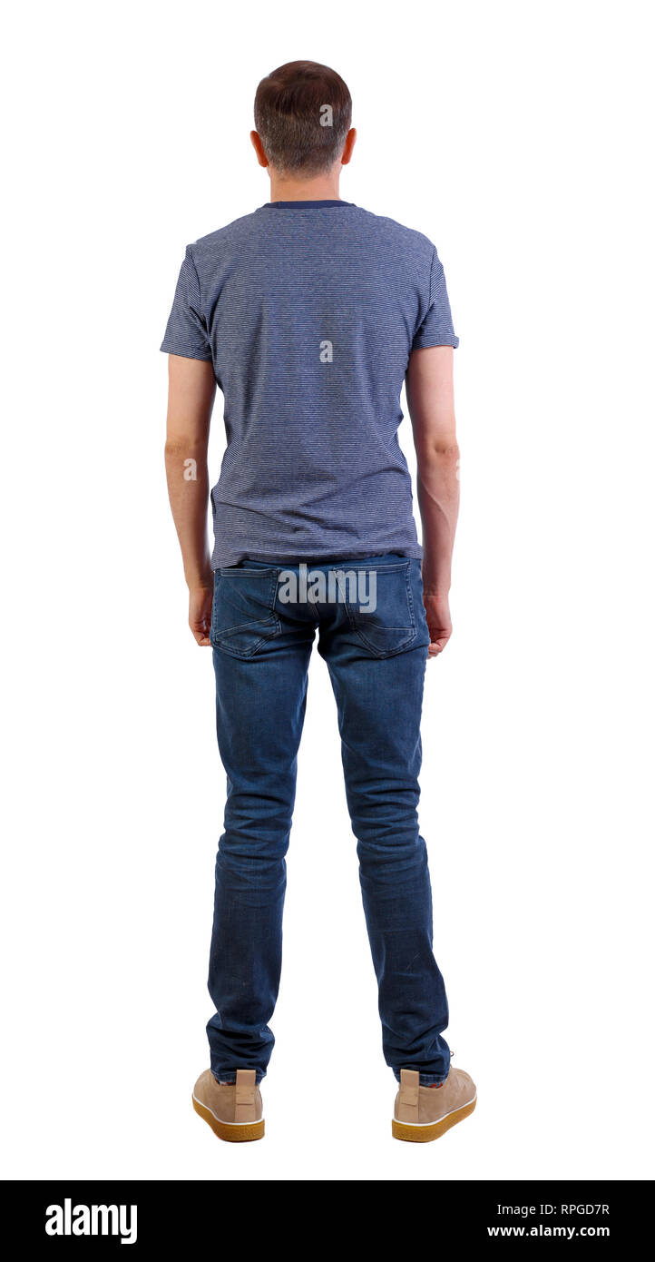 Back view of man in jeans. Standing young guy. Rear view people ...