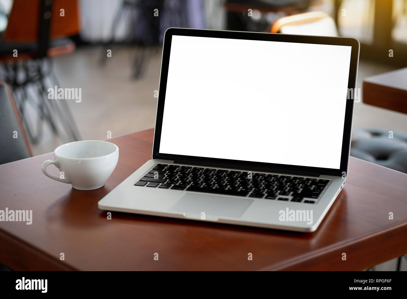 mock up Using laptop with blank screen computer modern Stock Photo - Alamy