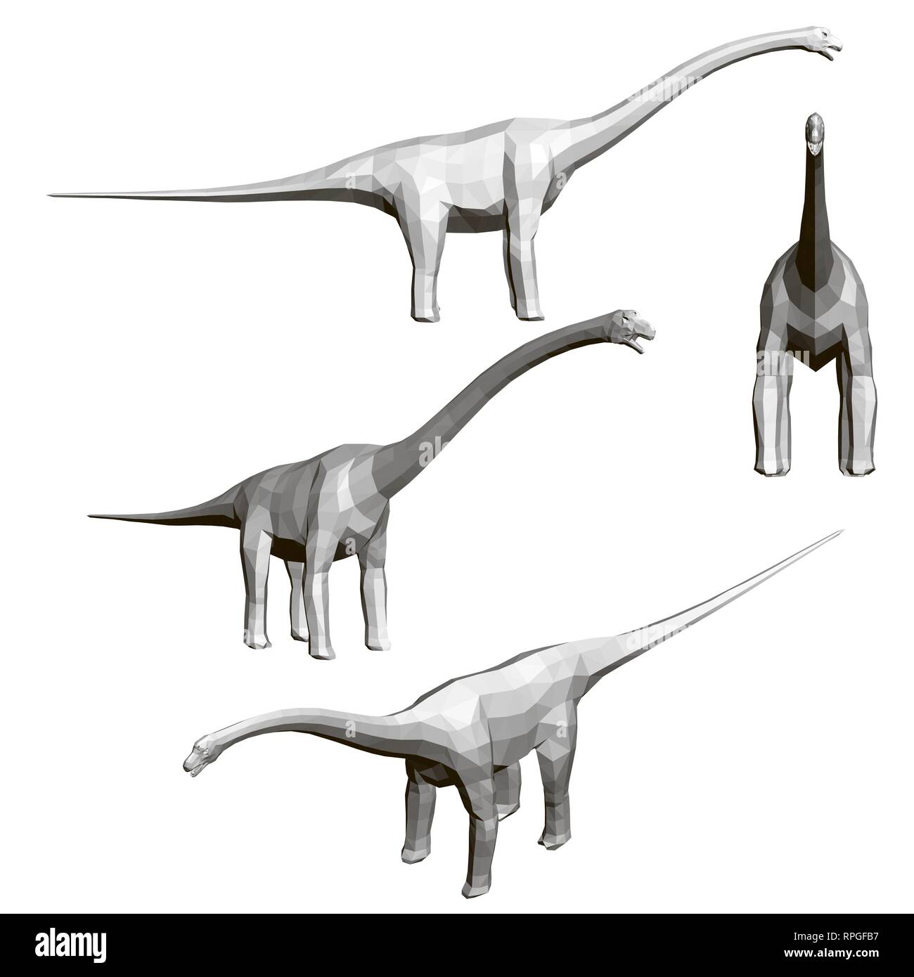 Set with polygonal Brachiosaurus. Dinosaur from different angles ...