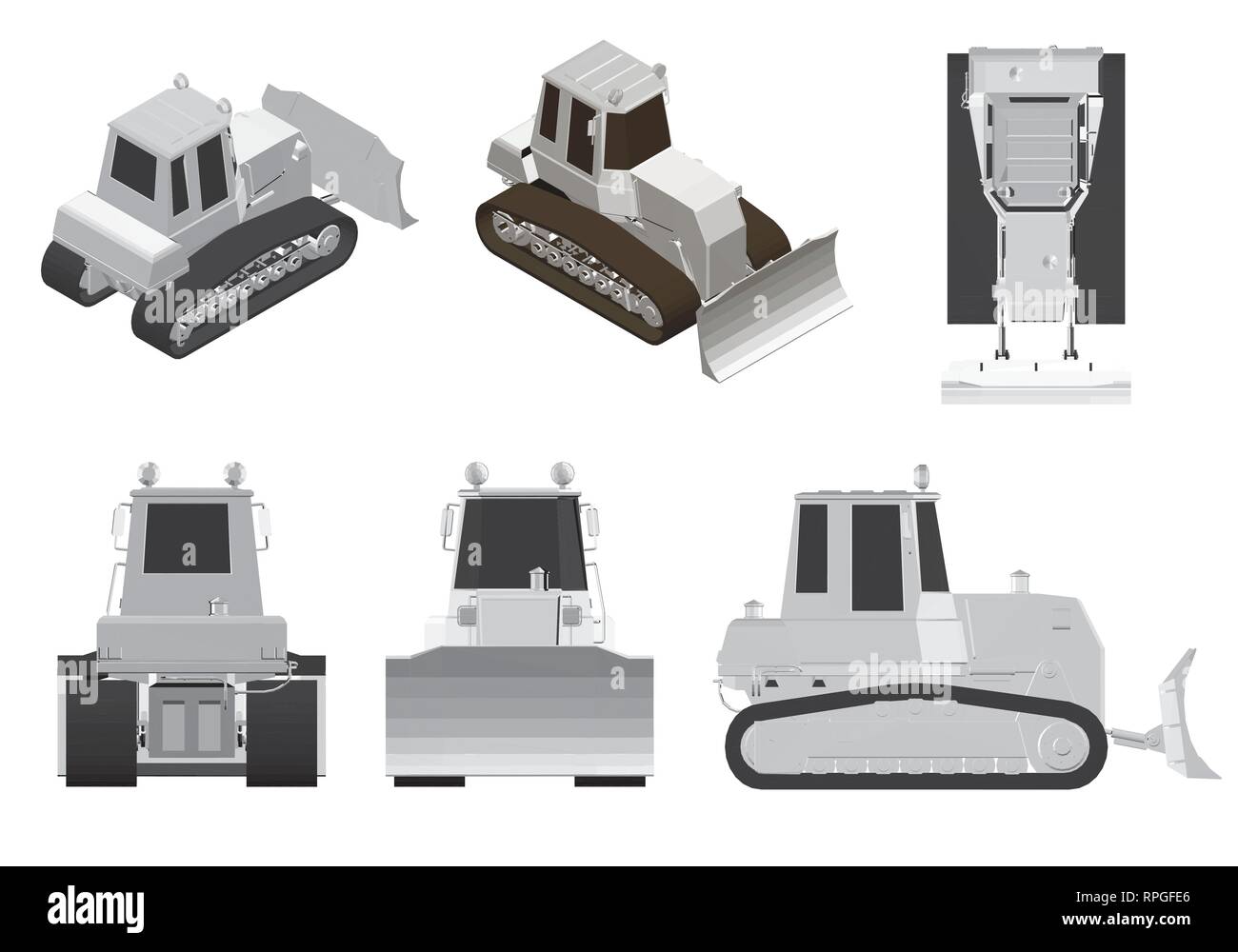 Set with a bulldozer 6 polygonal bulldozers at different angles ...