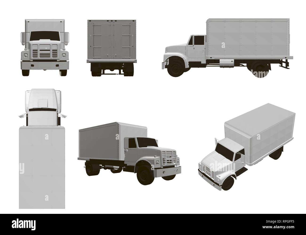 Set with trucks. 6 white truck models from different angles. 3D Vector ...