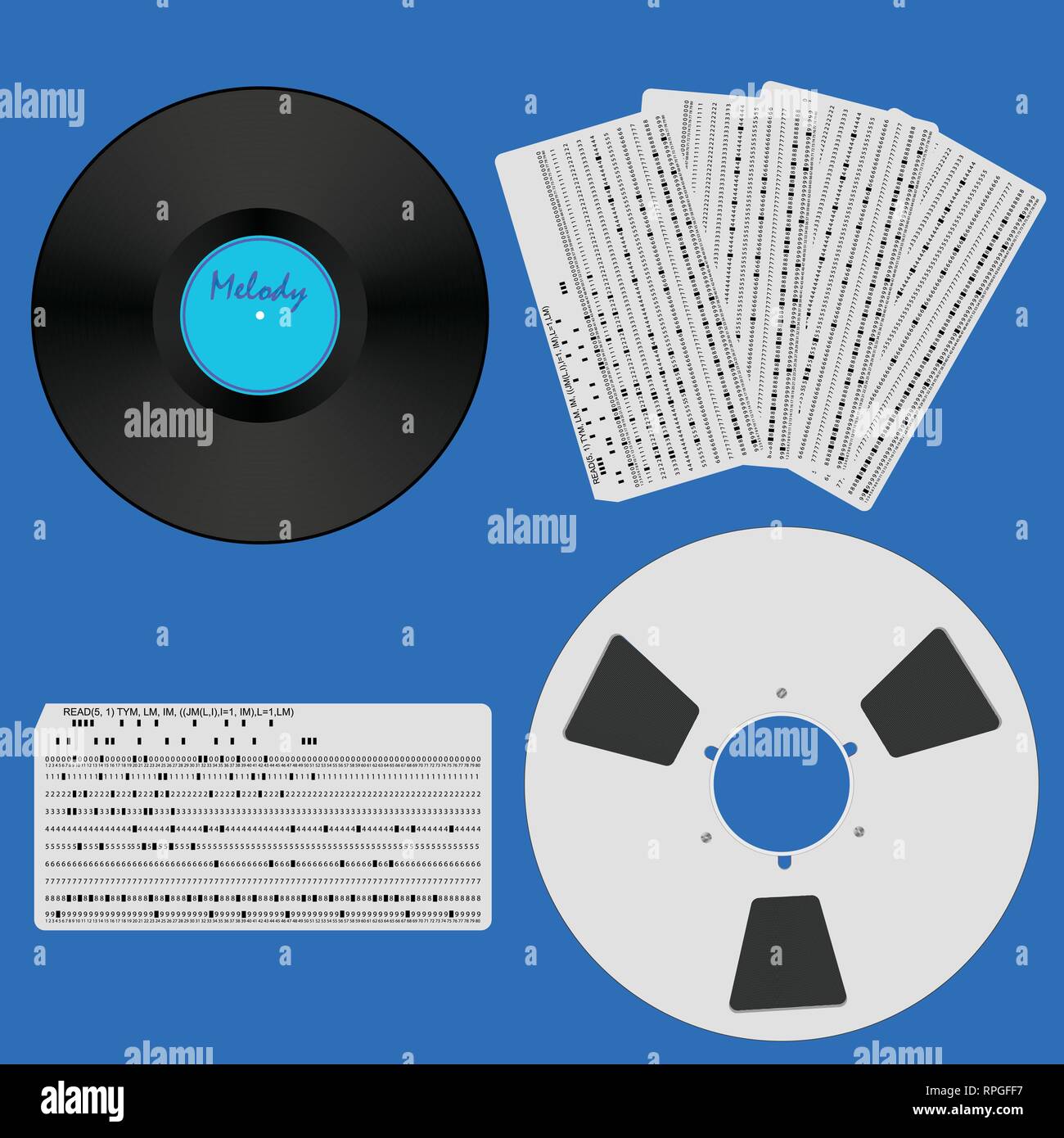 Set with vintage media. Vinyl, film and cards. Vector illustration ...