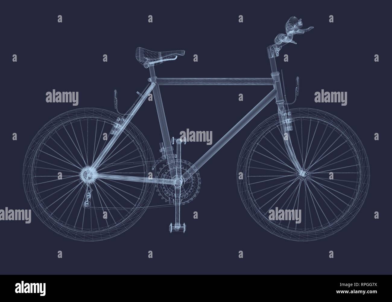 Bicycle wireframe. Detailed model of the Bicycle frame on a dark ...