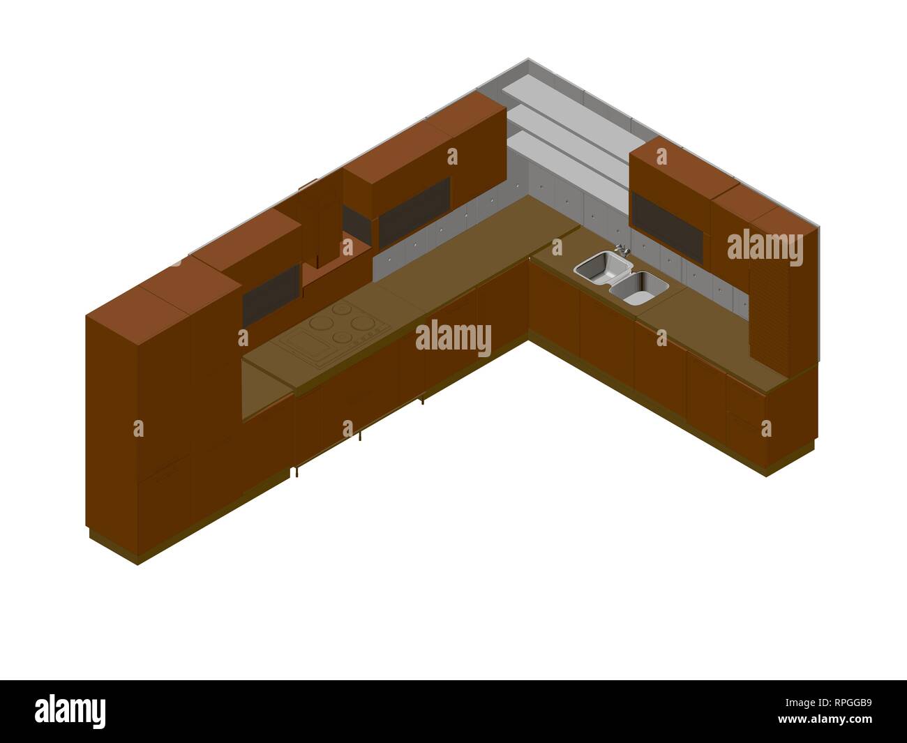Kitchen isometric. Orange isometric kitchen on a white background ...