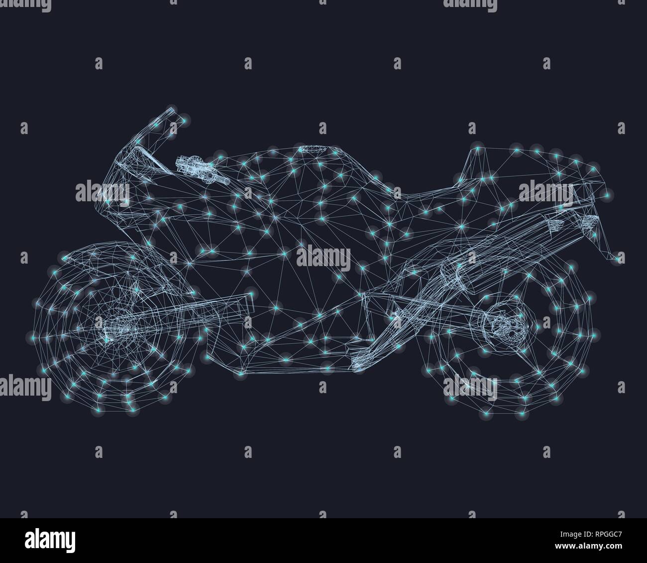 Polygon wireframe motorcycle. Motorcycle of blue lines on a dark ...