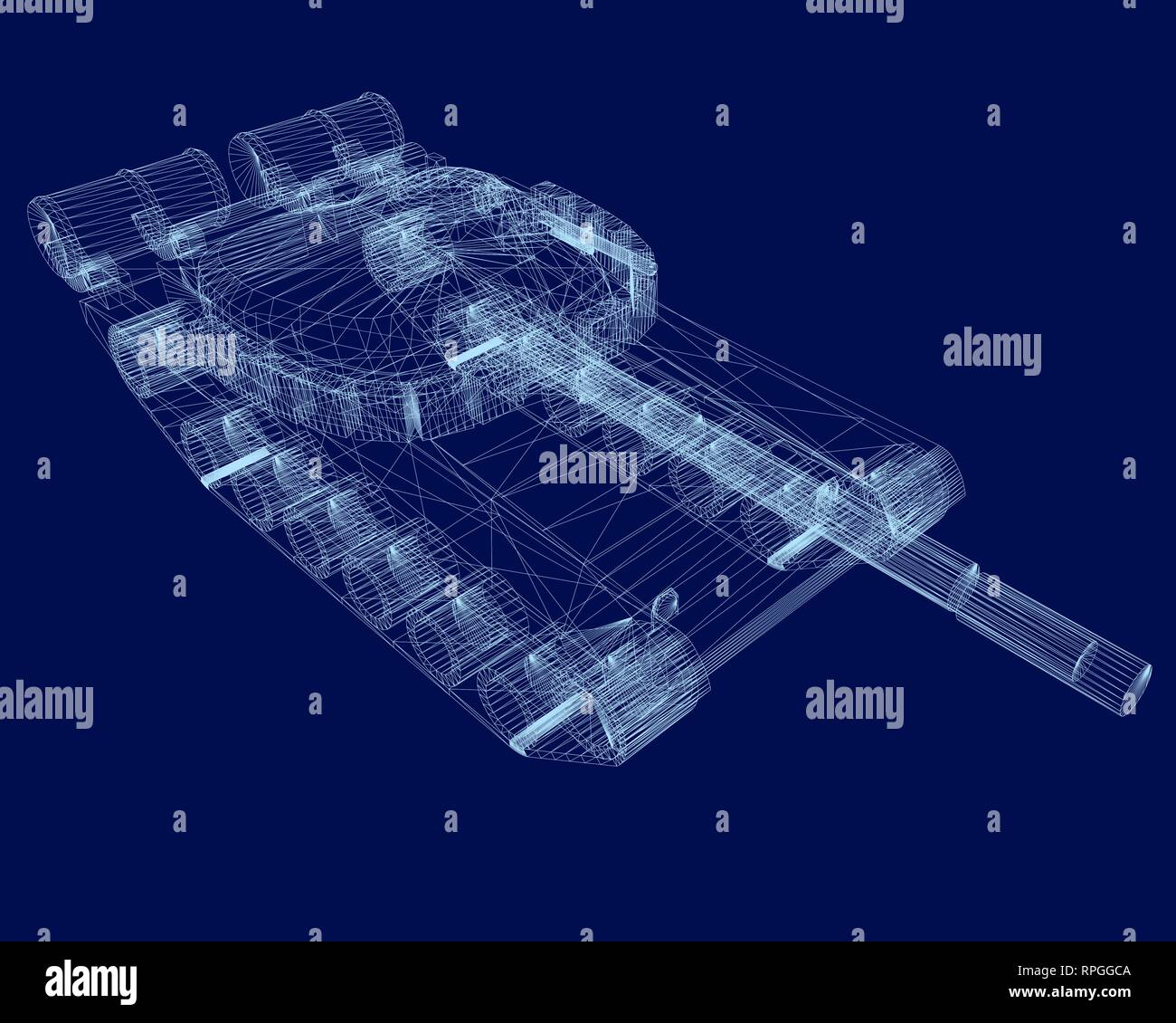 Polygonal tank wireframe on a dark background. Isolated polygonal tank ...