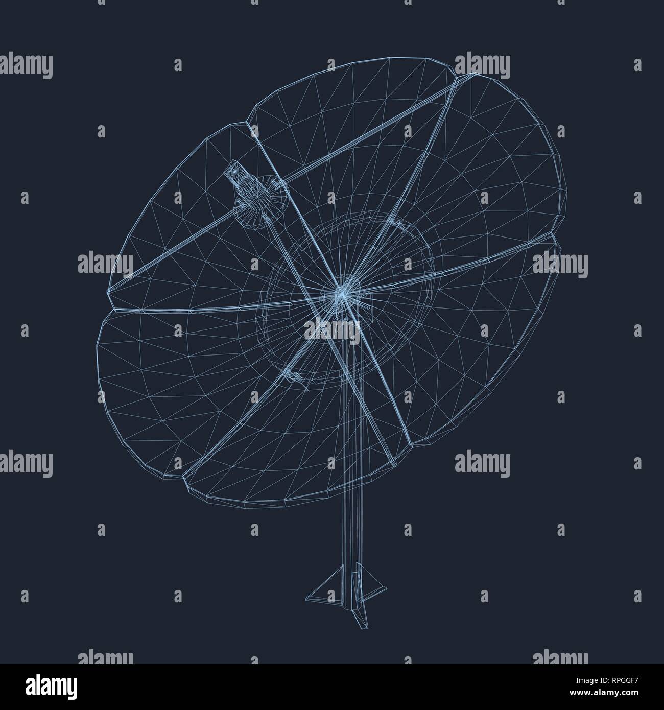 Wireframe satellite dish 3D vector. Polygonal satellite dish of blue ...