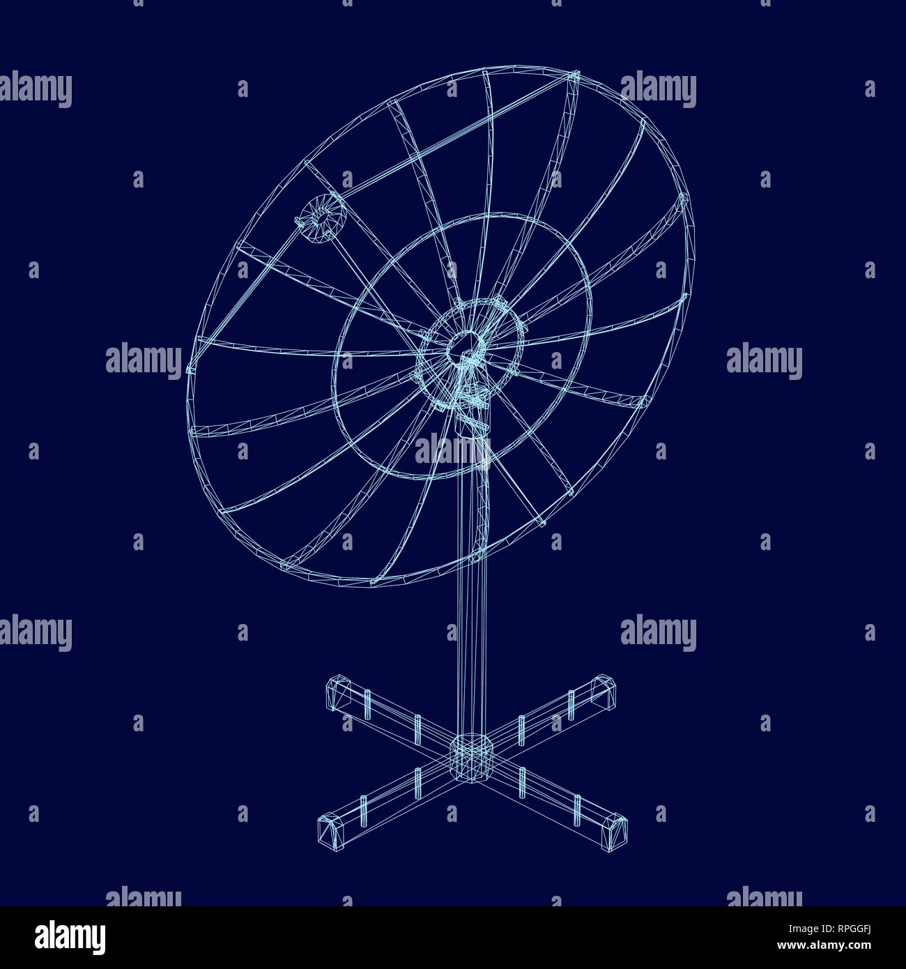 Wireframe satellite dish 3D vector. Polygonal satellite dish of blue ...