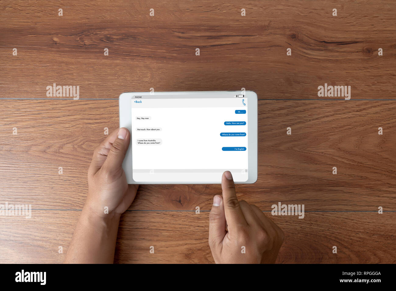 man using instant messaging app on mobile chatting with friends Stock ...