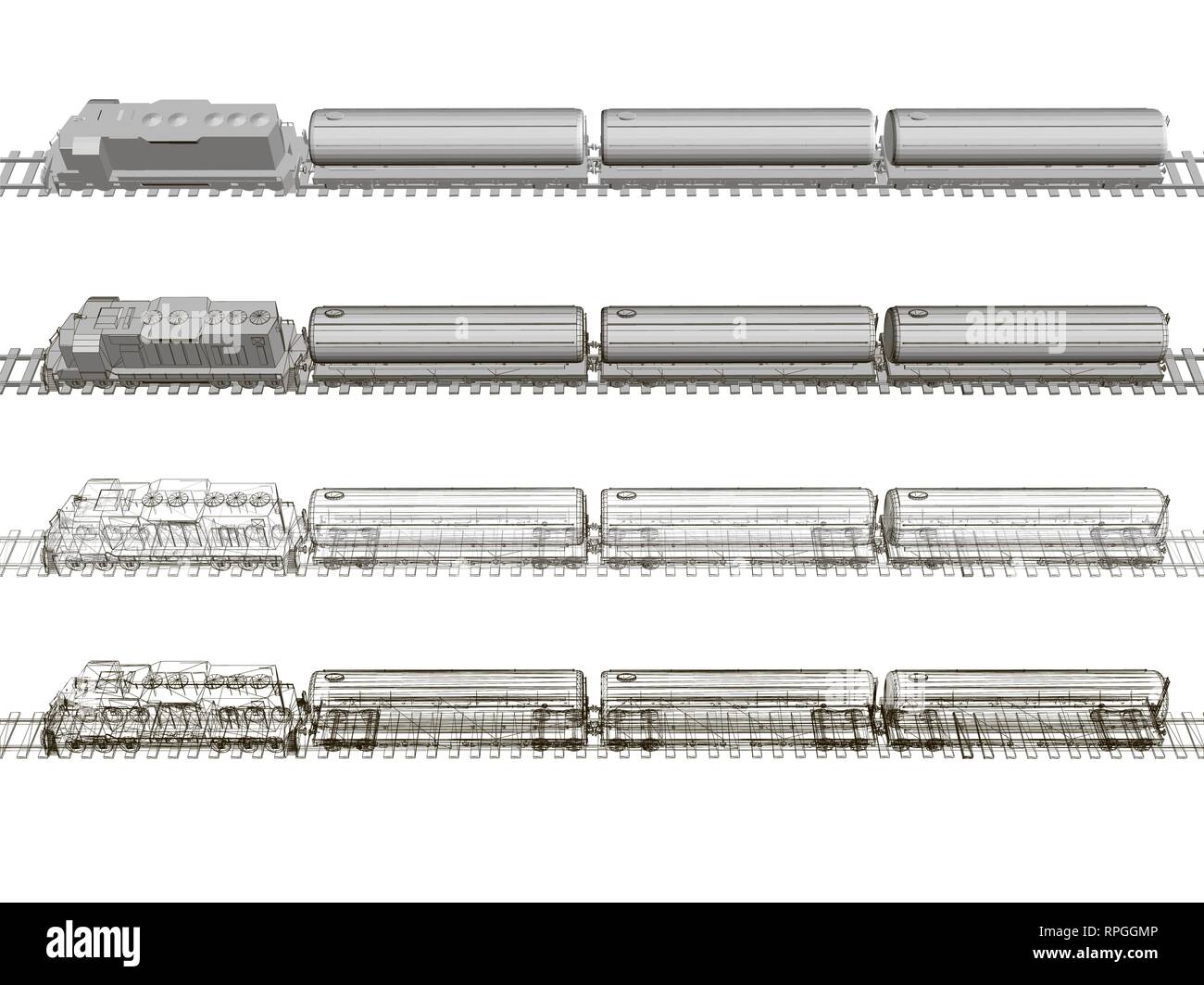 Set with a train with tanks. Polygonal train with fuel tanks on the ...
