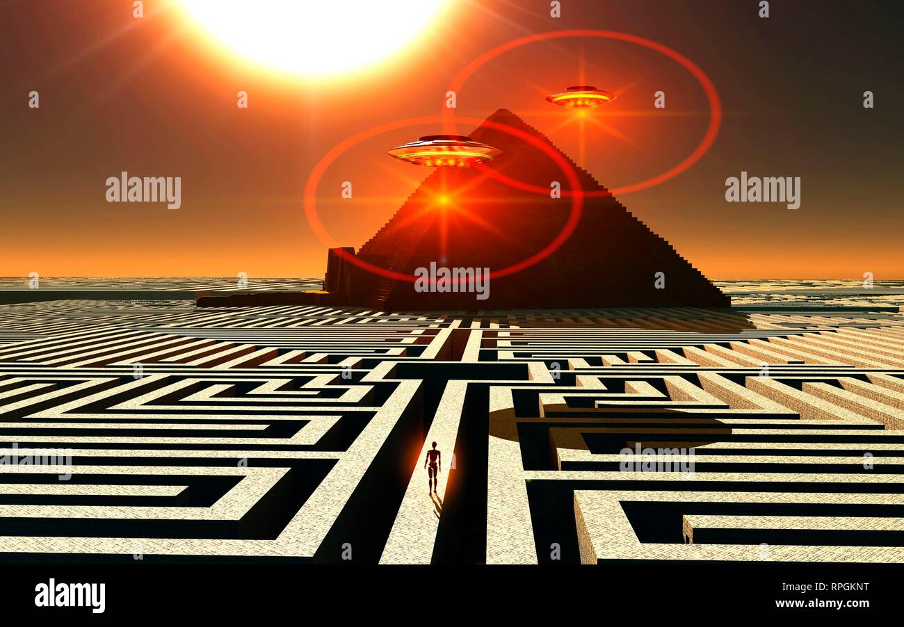 Aliens Visiting An Ancient Egyptian Pyramid Maze Stock Photo - Alamy