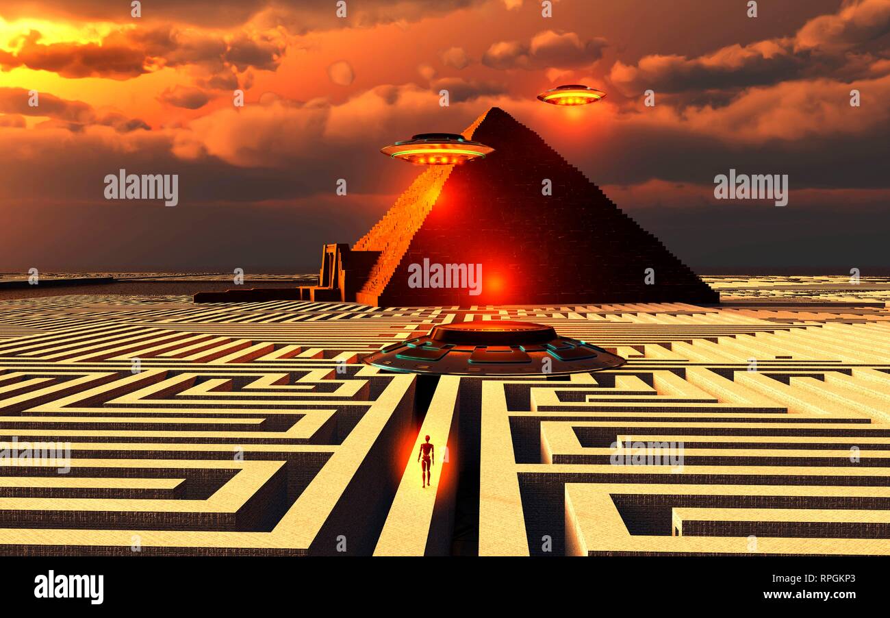 Aliens Visiting An Ancient Egyptian Pyramid Maze Stock Photo - Alamy