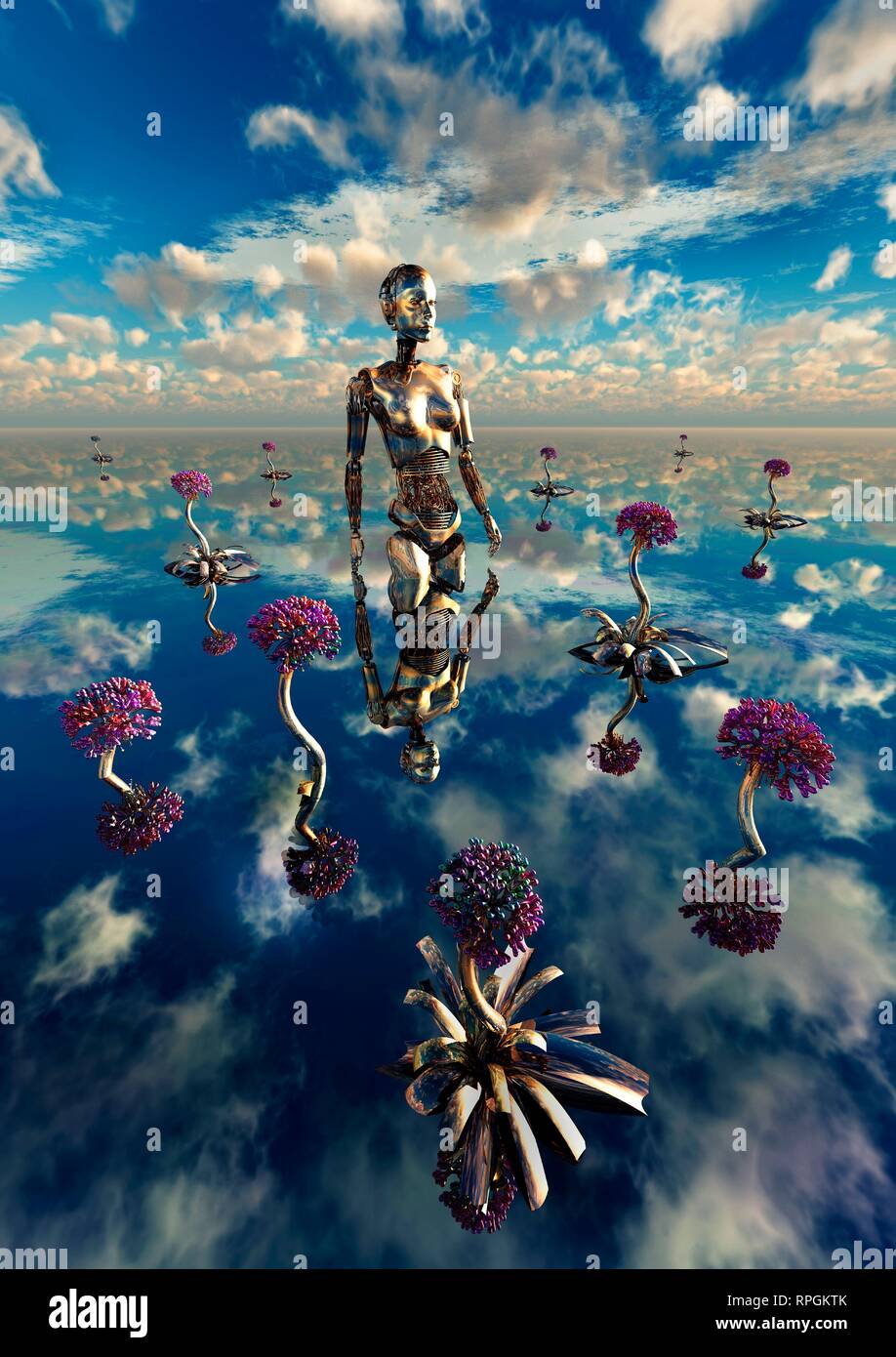 Robotic Android Walking Through Its Garden Stock Photo - Alamy