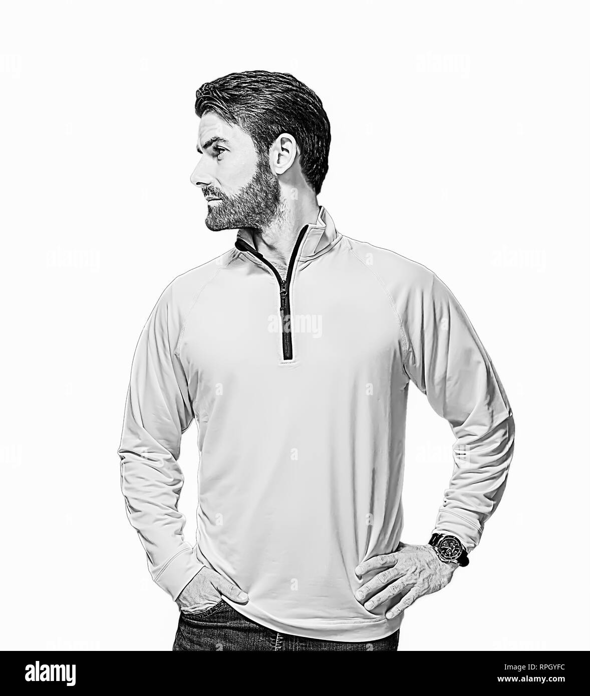 Black and white high contrast photo created to accentuate the masculine ...