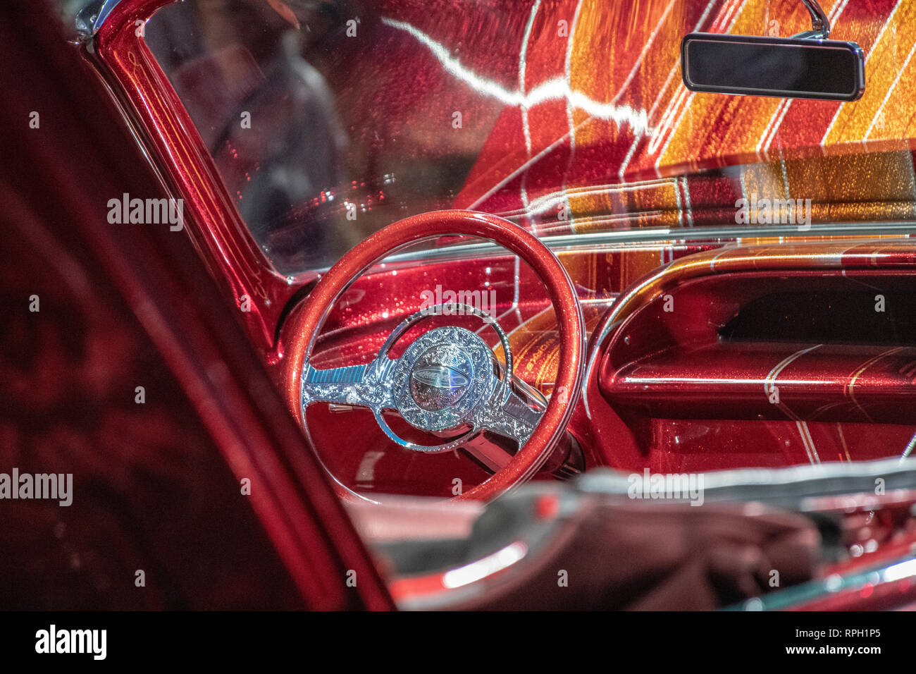 Steering wheel of a Lowrider custom built car Stock Photo - Alamy