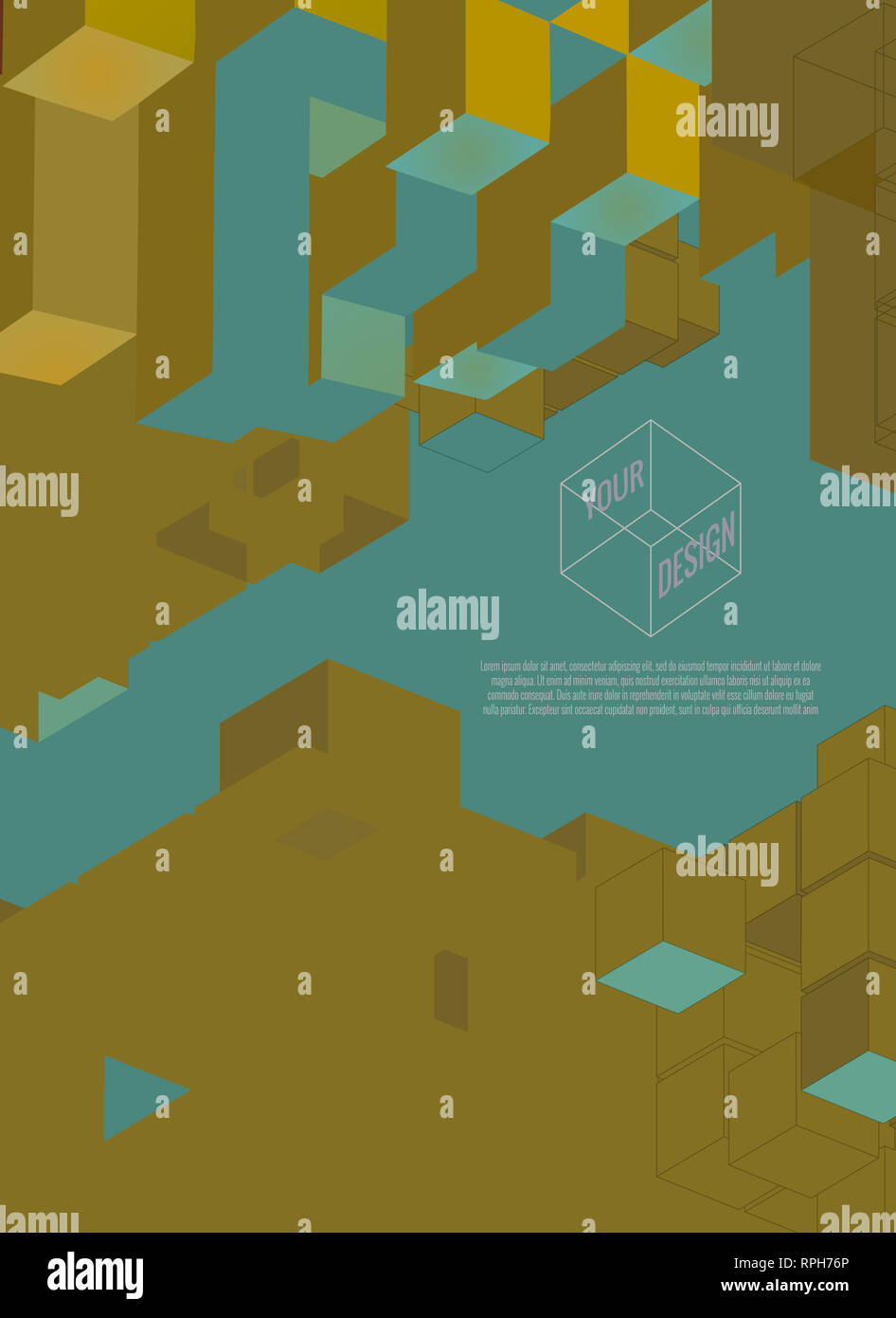 Abstract dark yellow brown isometric geometric cube graphic template on ...