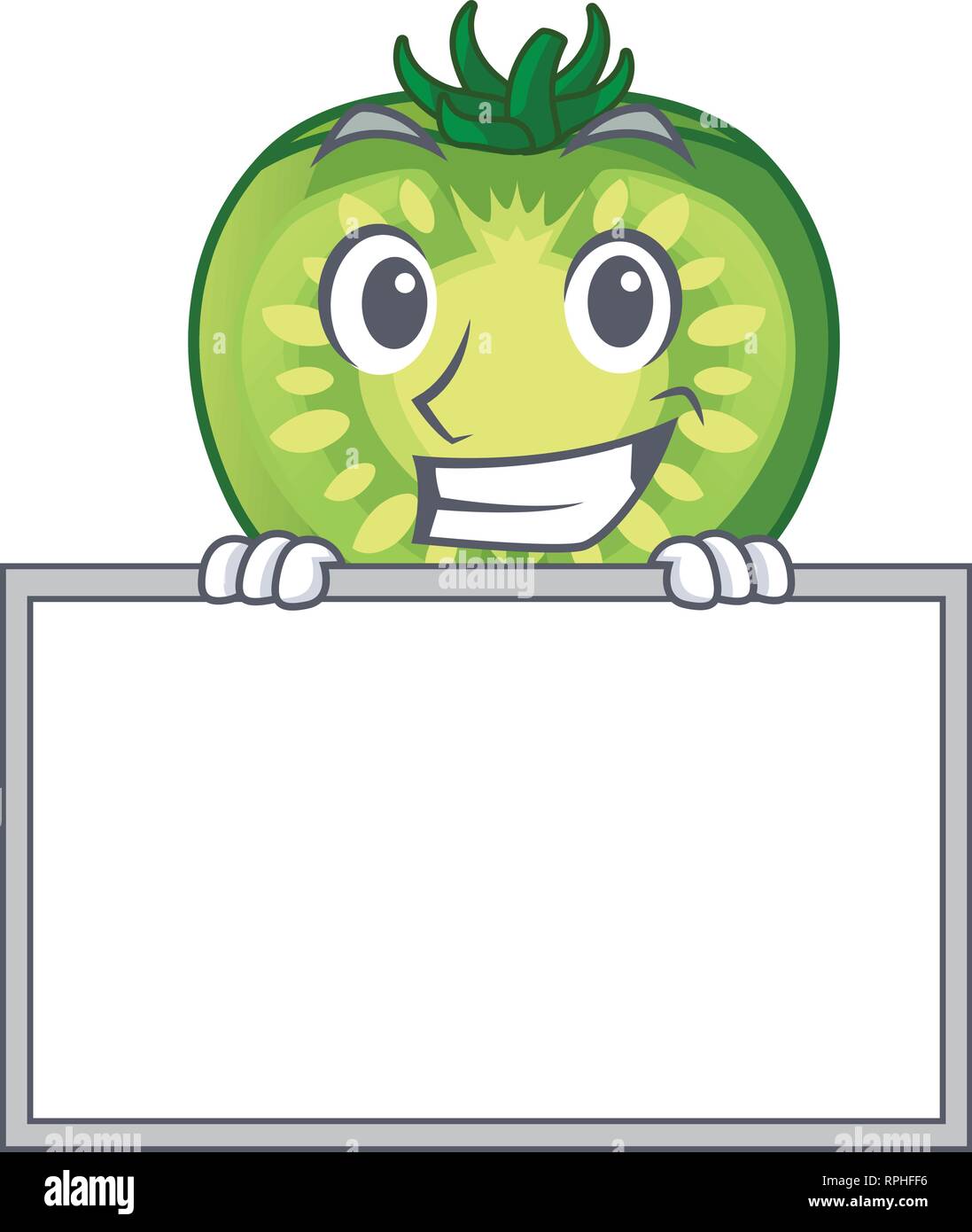 Grinning with board green tomato slice in cartoon bowl Stock Vector ...