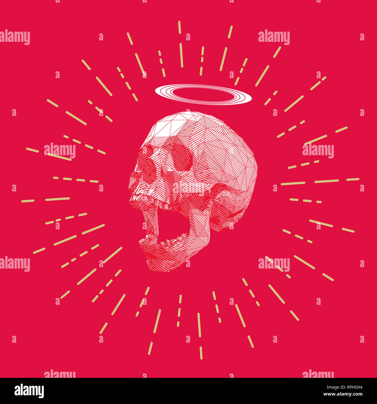 Low poly vector skull and halo ring with stripe line on starburst ...