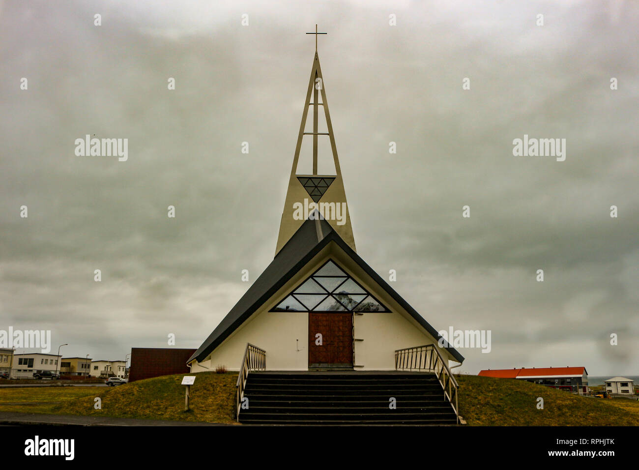 OLAFSVIK, ICELAND - MAY 8, 2018: Church in Olafsvik town Stock Photo ...