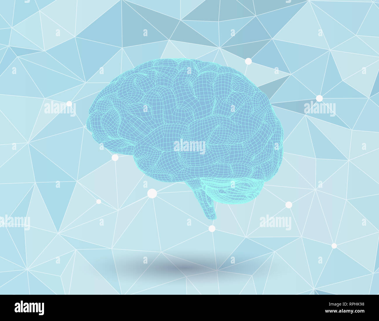 3D Wireframe polygonal brain graphic illustration side view on light ...