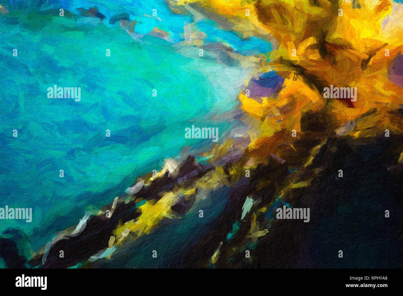 Abstract digital oil painting on canvas full of texture and bright ...