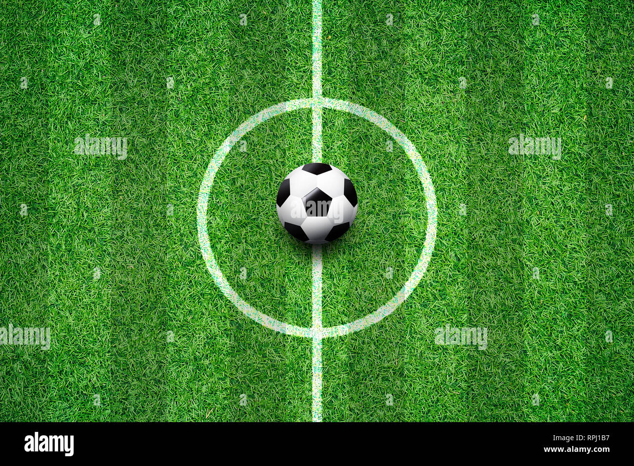 soccer field center and ball top view background Stock Photo - Alamy