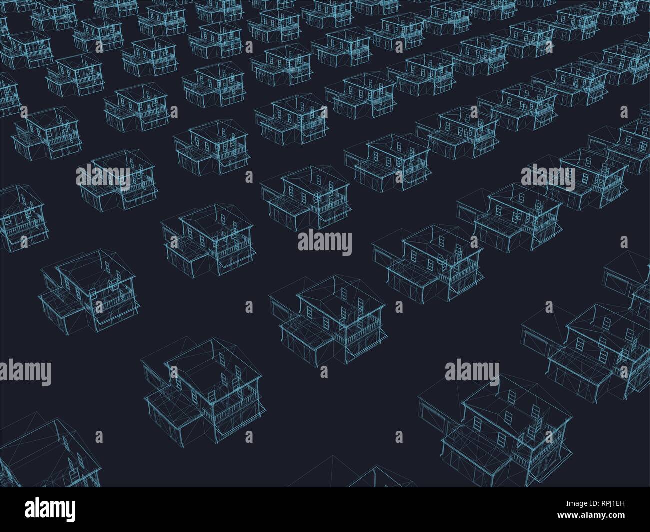 Background with a variety of wireframe houses. Isometric view. 3D ...