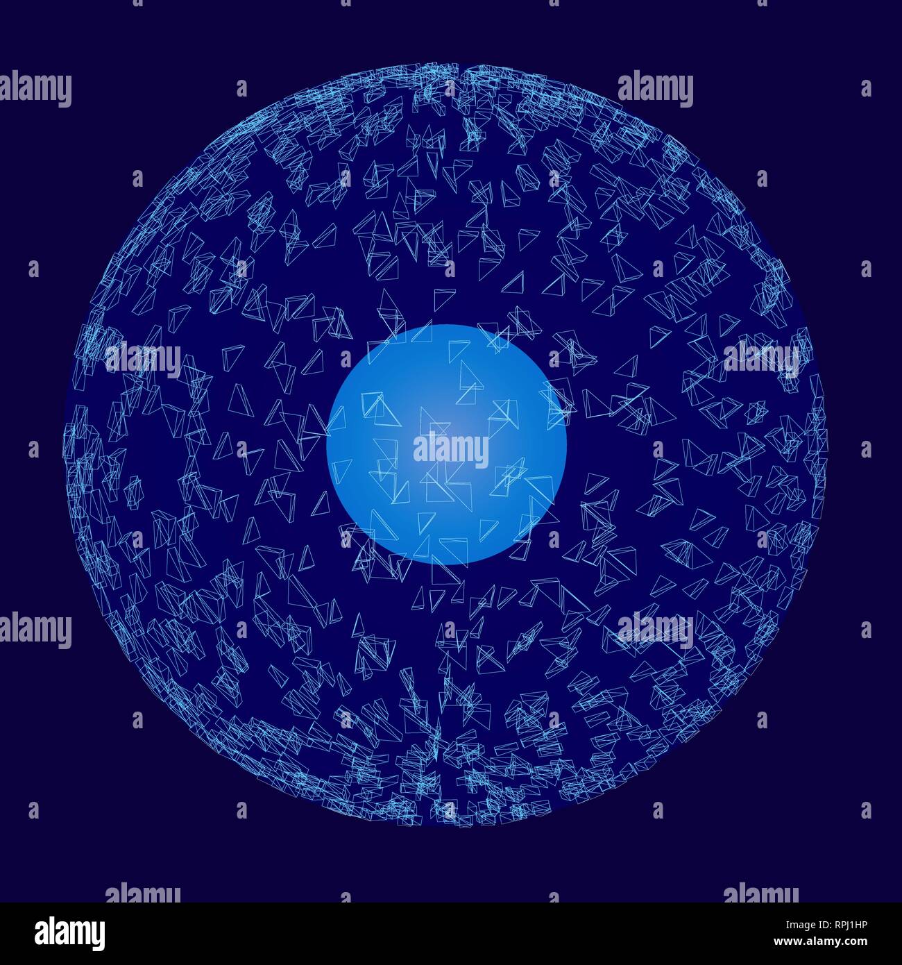 Molecule with a sphere inside. Polygonal molecule on a dark background ...