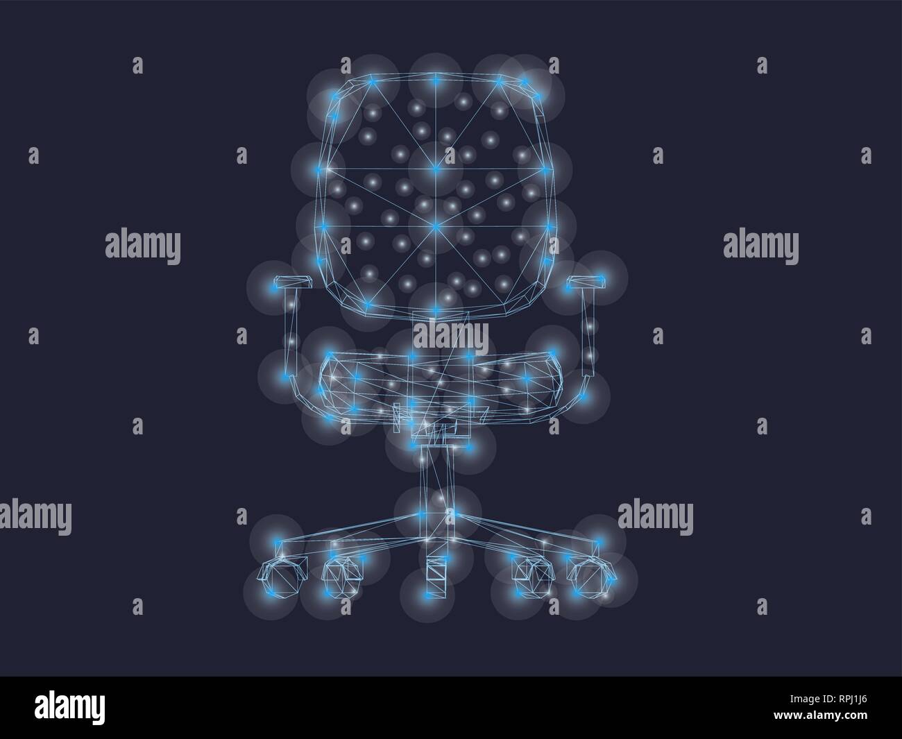 Wireframe of the office chair of the blue lines and glowing lights ...