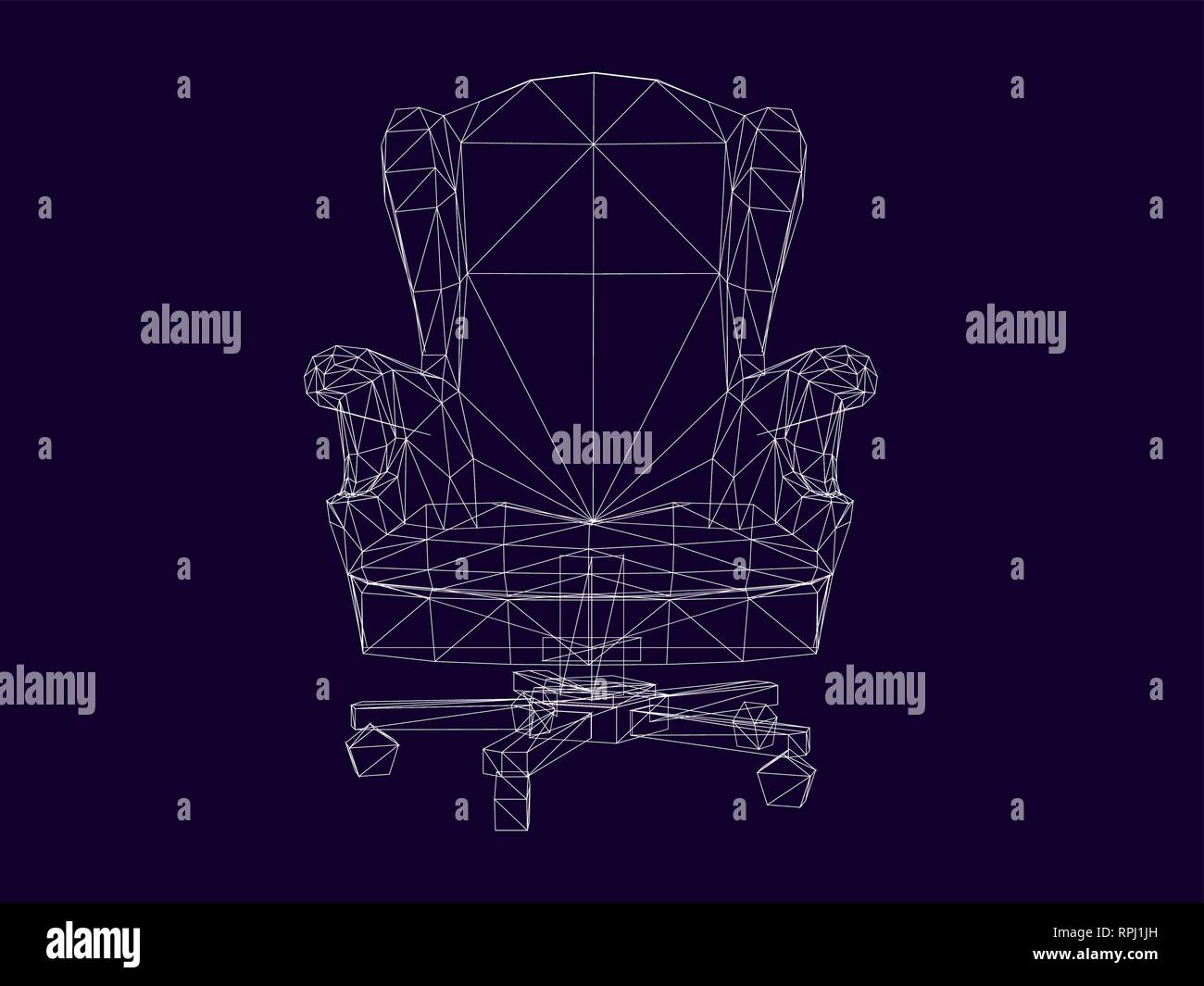 Polygonal chair on a dark background. Chair wireframe of white lines ...