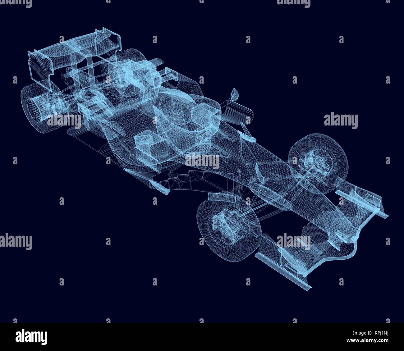 Wireframe detailed race car of the blue lines. Polygonal racing car. 3D ...