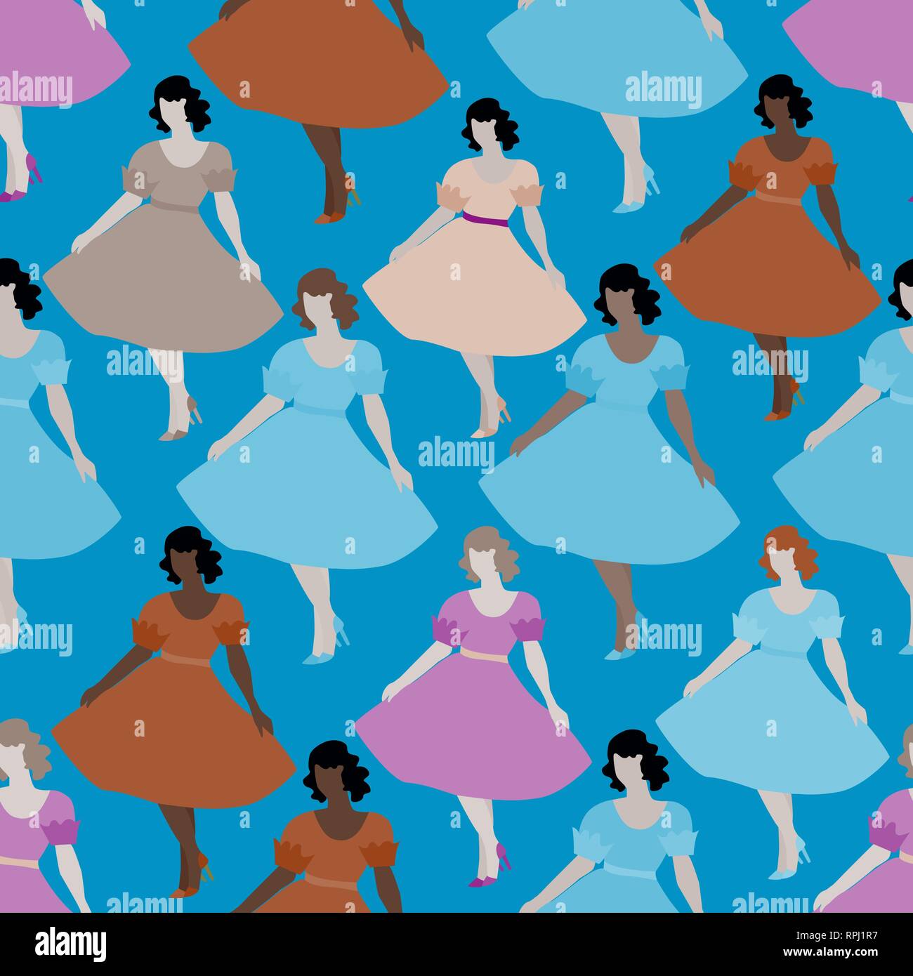 Seamless vector texture with girls in dresses. Vector illustration ...